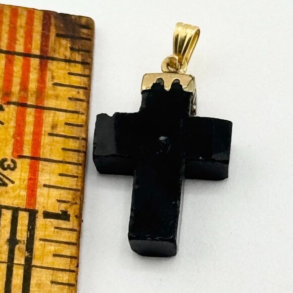 Vintage | Jewelry | Estate Antique 4k Black Jet Onyx Stone Cross Charm ...